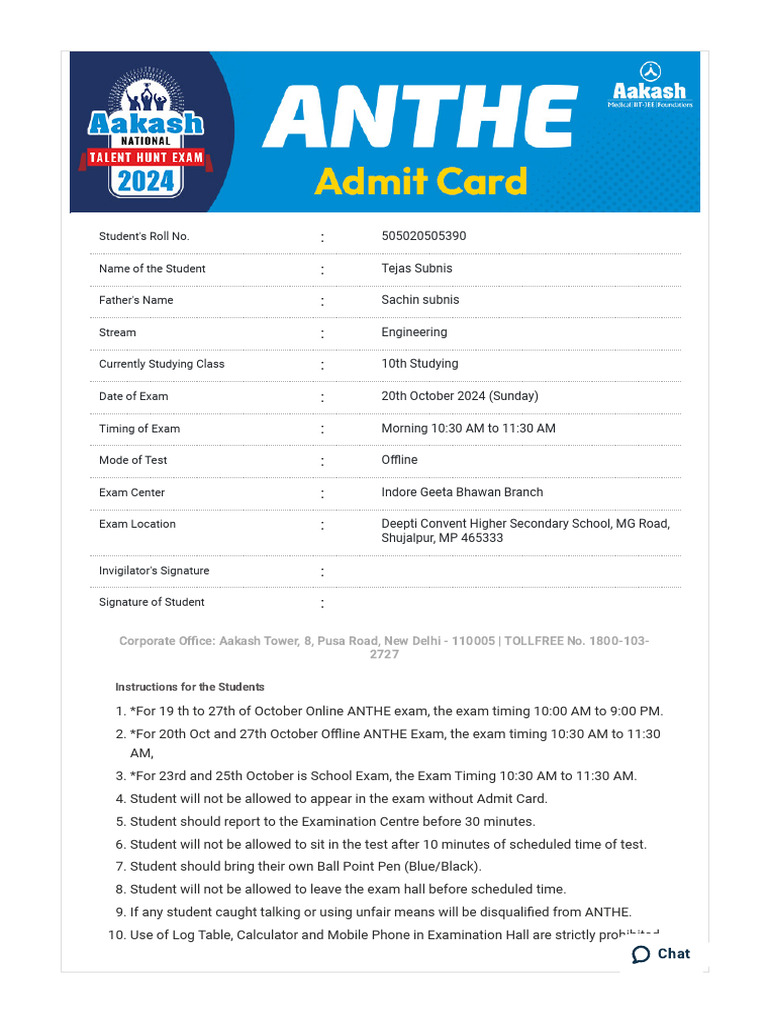 Admitcard - Scholarships Exam | PDF