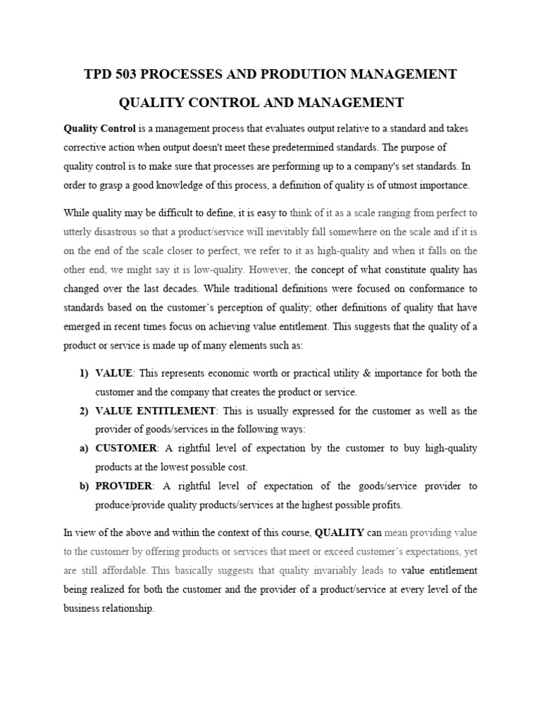 Quality Control and Management | PDF | Competitive Advantage | Quality ...