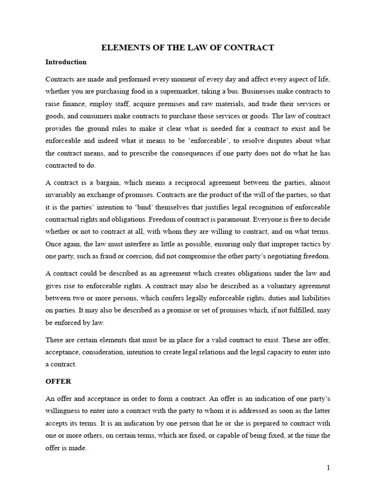 Elements of The Law of Contract | PDF | Consideration | Offer And ...
