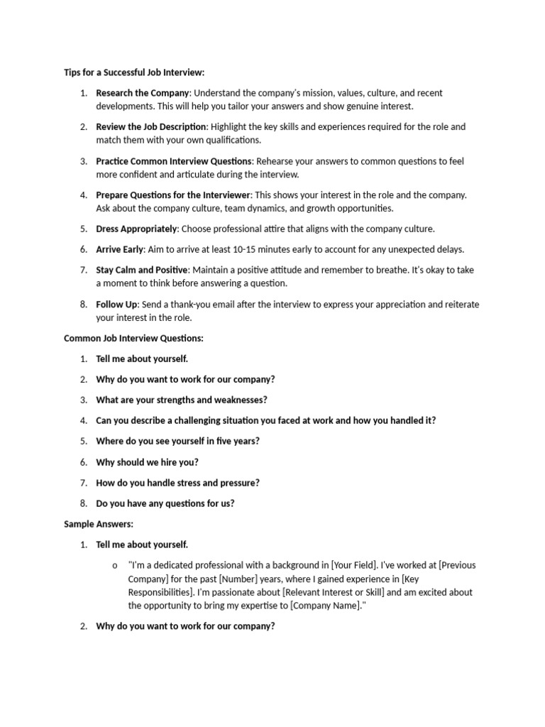 JOB INTERVIEW | PDF | Job Interview | Cognition