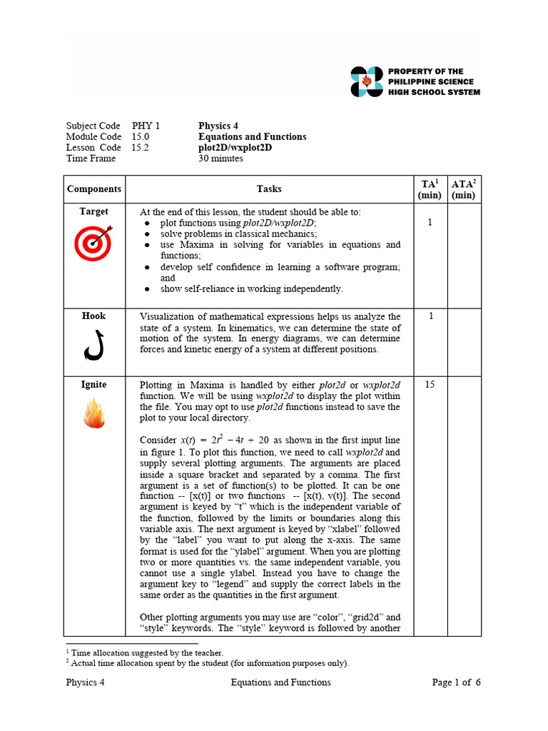 SLG Phy4 15.2 Plot2Dwxplot2D | PDF | Function (Mathematics) | Equations
