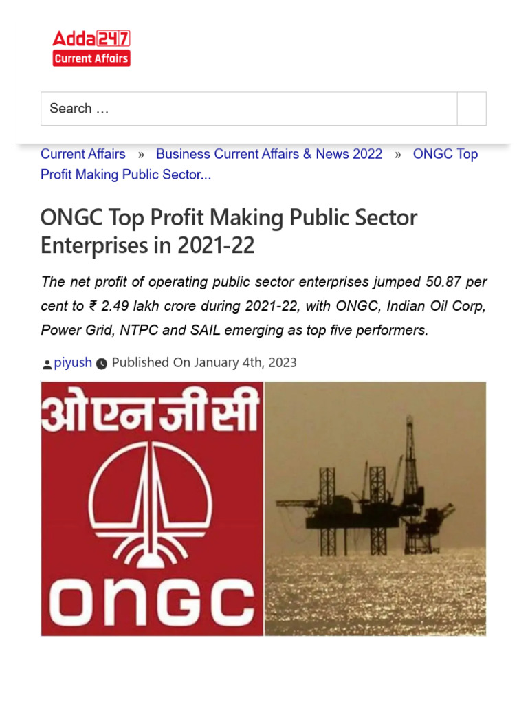 ONGC Top Profit Making Public Sector Enterprises in 2021-22 | PDF ...