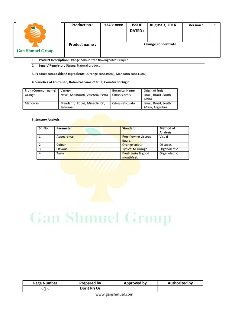 Fsa-Orange Juice Conc 1343 | PDF | Orange (Fruit) | Citrus