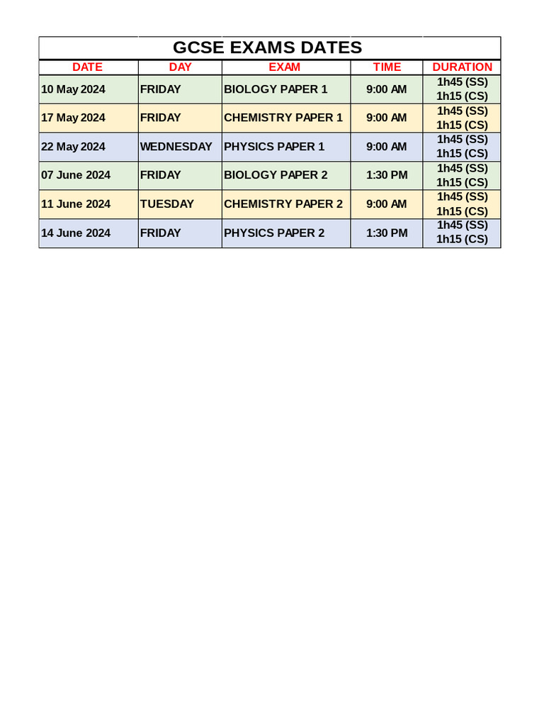 Science GCSE Exam Dates | PDF