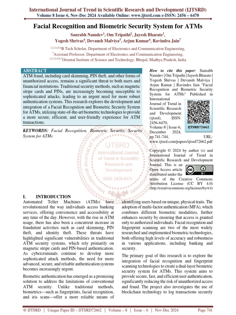 Facial Recognition and Biometric Security System For ATMs | PDF | Biometrics | Authentication