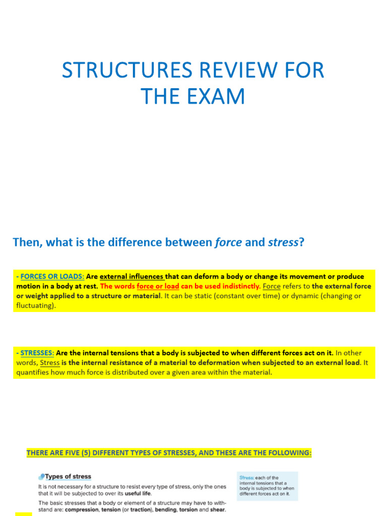 Structures Review For The Exam | PDF | Bending | Stress (Mechanics)