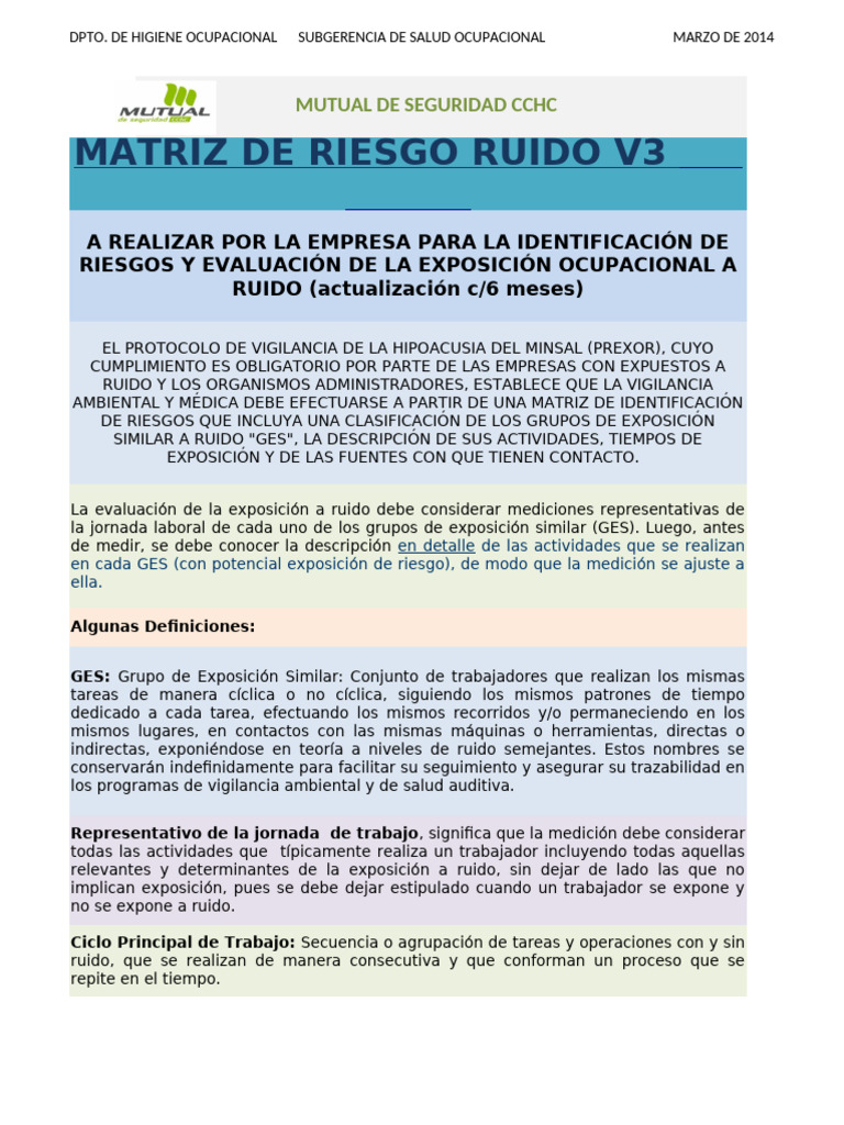 Matriz de Identificacion Riesgo Ruido MRR (V3) | PDF | ruido | Seguridad y salud ocupacional