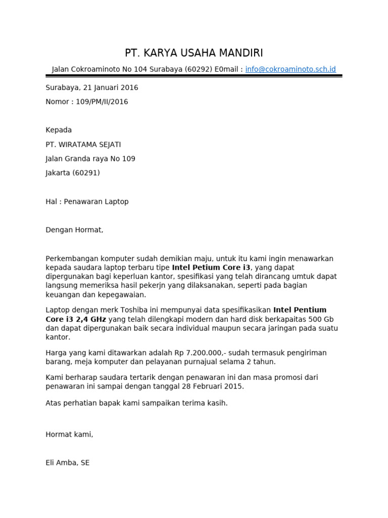 Contoh Surat Full Block Style | PDF