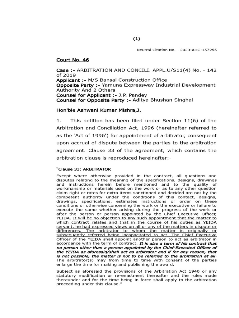 Bansal Construction s11 Arco 485108 | PDF | Arbitration | Arbitral Tribunal