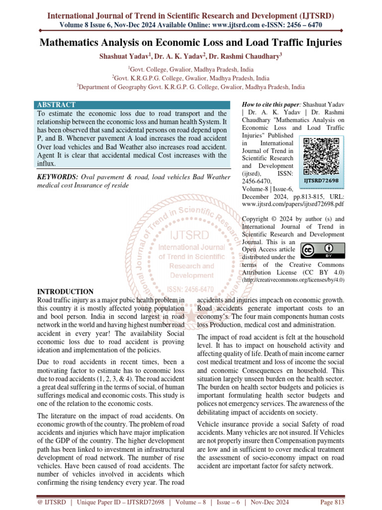 Mathematics Analysis On Economic Loss and Load Traffic Injuries | PDF ...