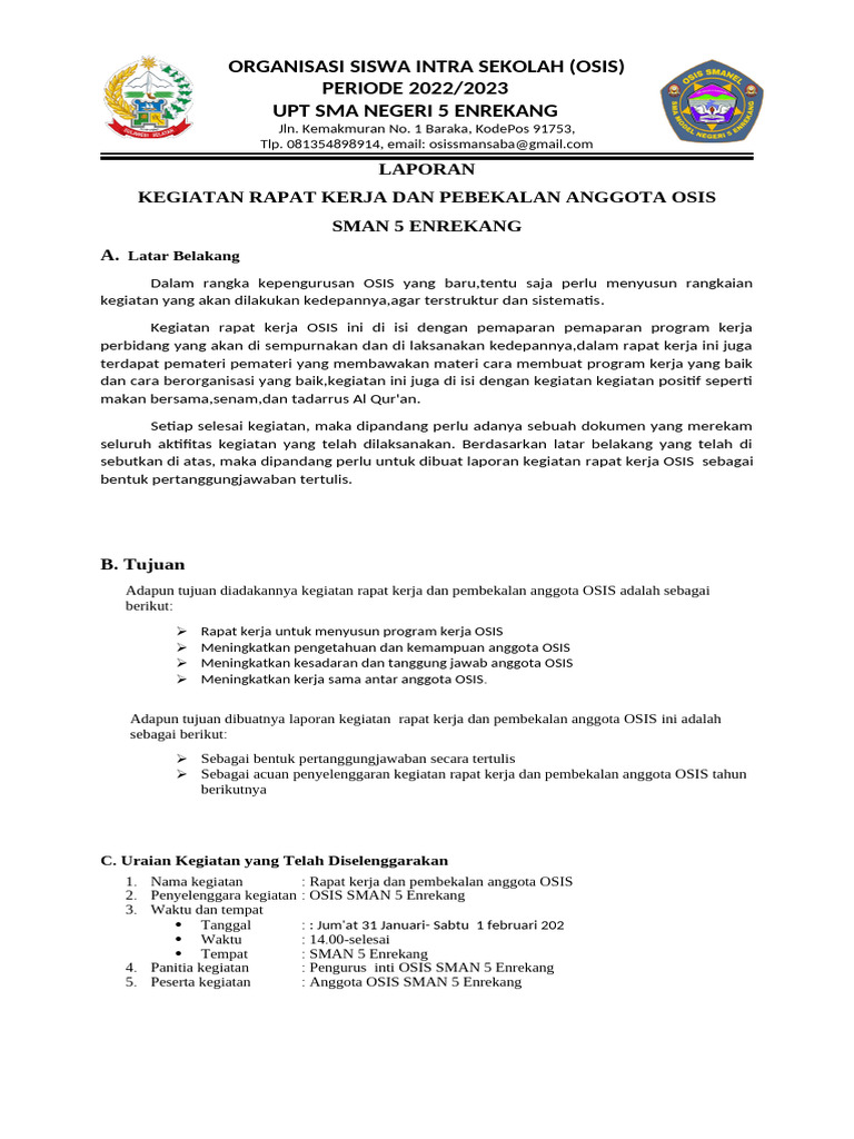 Laporan Kegiatan Rapat Kerja Osis 25 | PDF