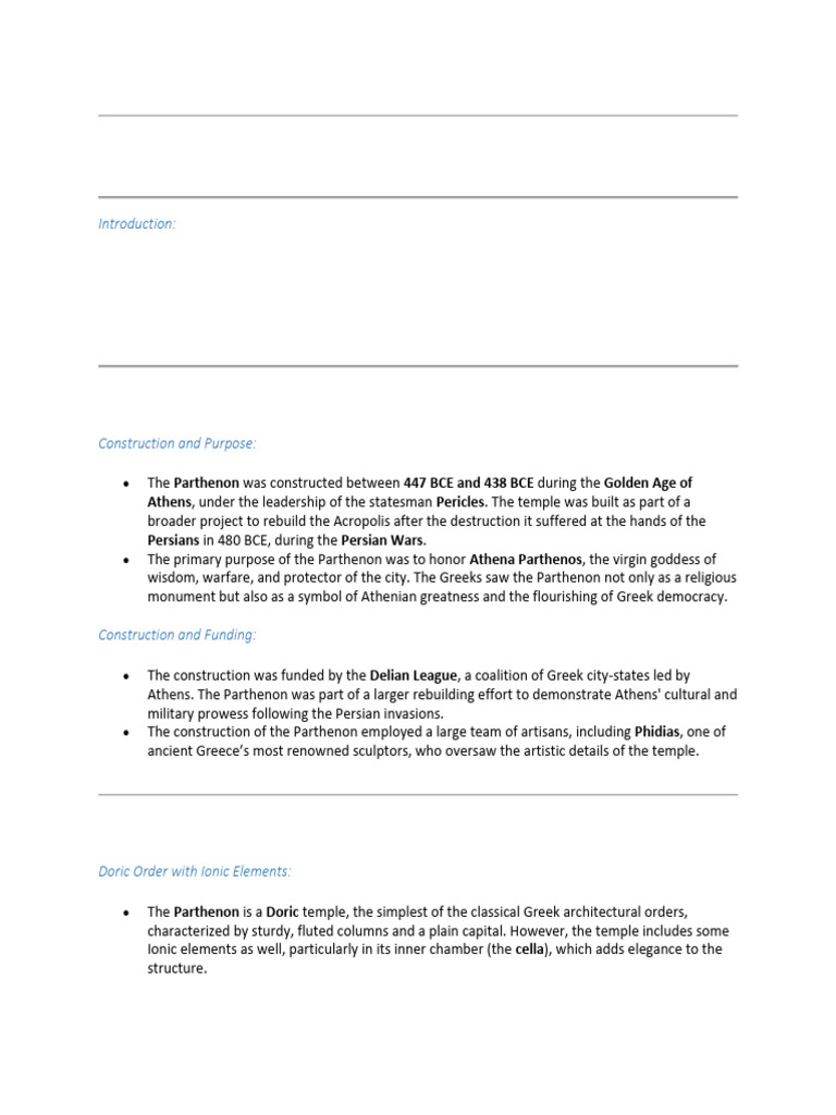 The Parthenon - History and Architecture | PDF | Athena