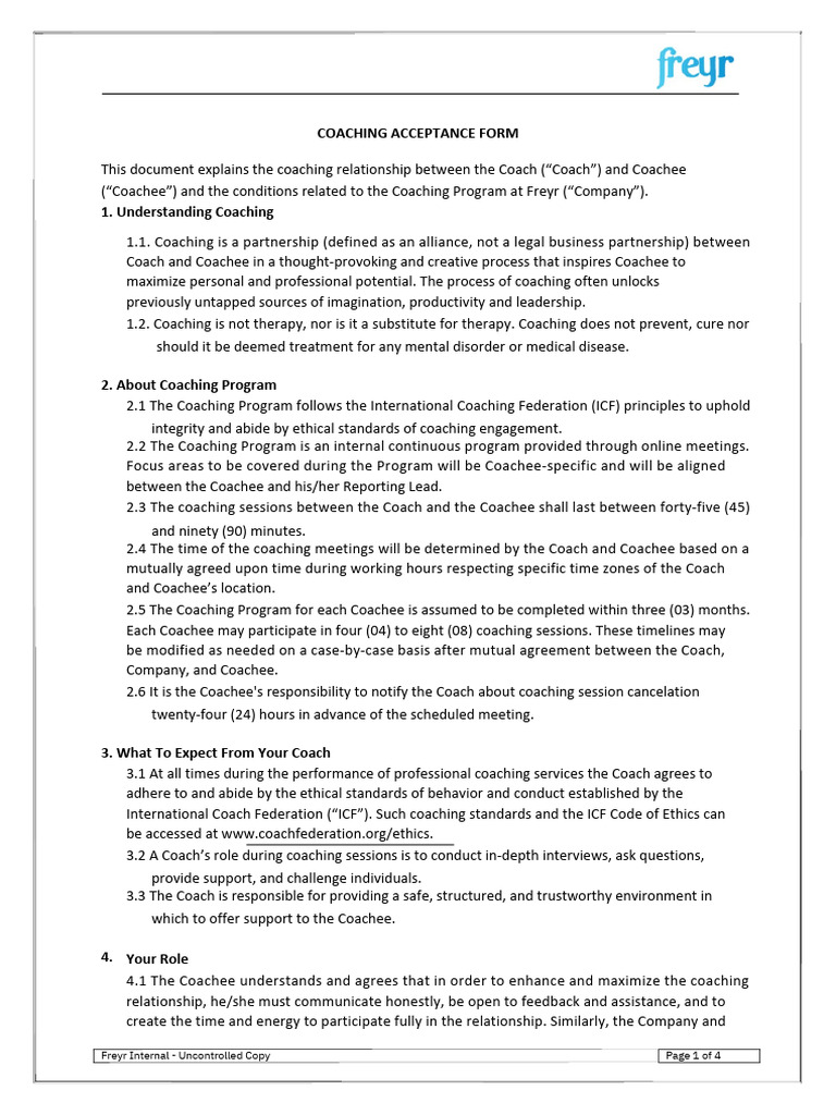 Coaching Acceptance Form For A Coachee PDF | PDF | Confidentiality ...