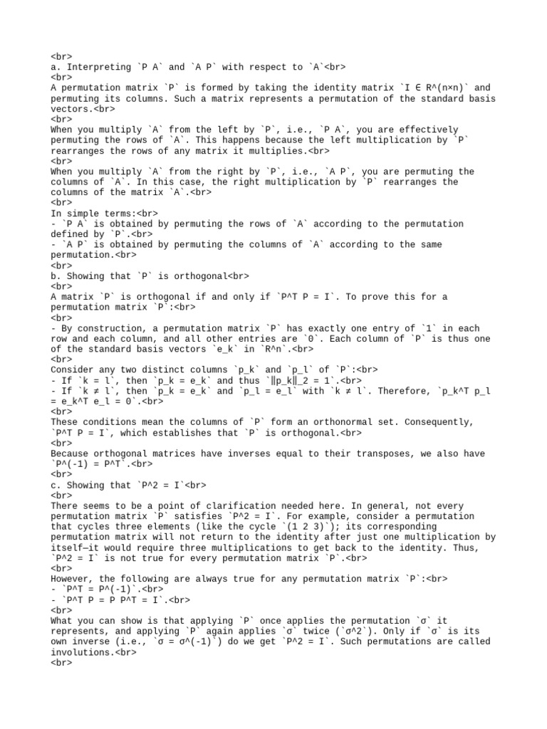 Permutation Matrix Explanation With BR | PDF | Matrix (Mathematics) | Permutation