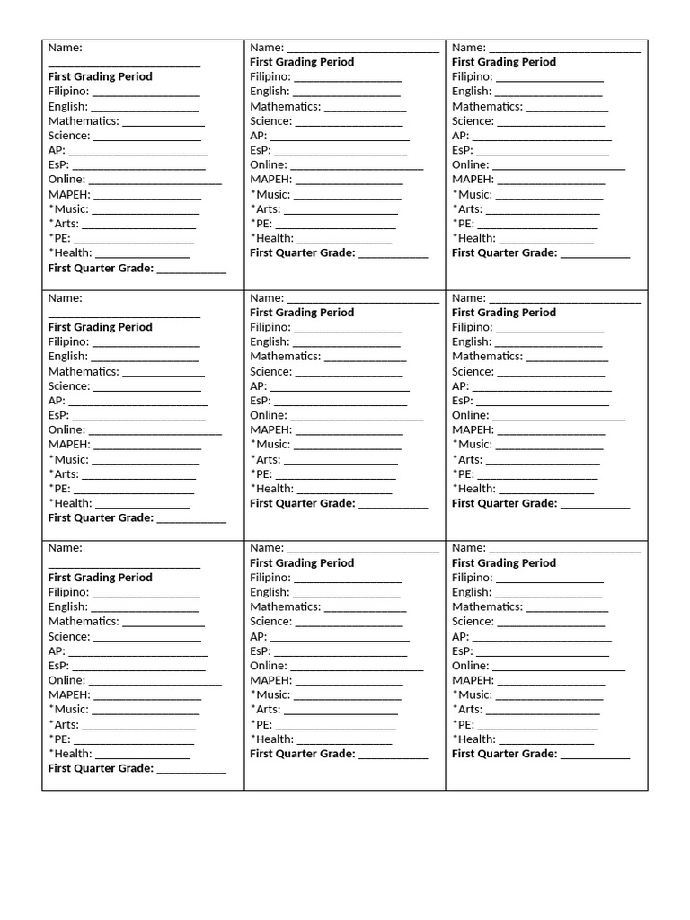 Writing Sheet For Grades | PDF