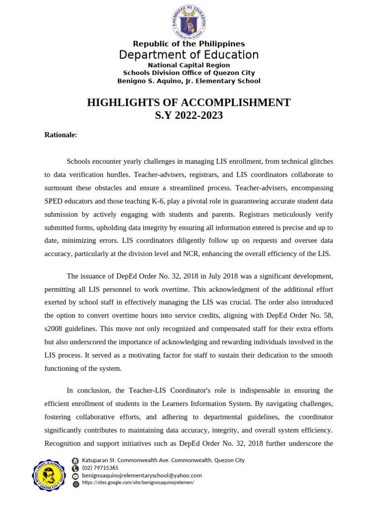 Accomplishment LIS 2022-2023 | PDF
