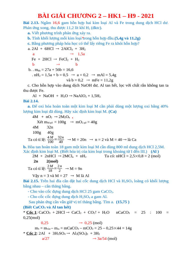 Bai Giai Chương 2 - H9 | PDF