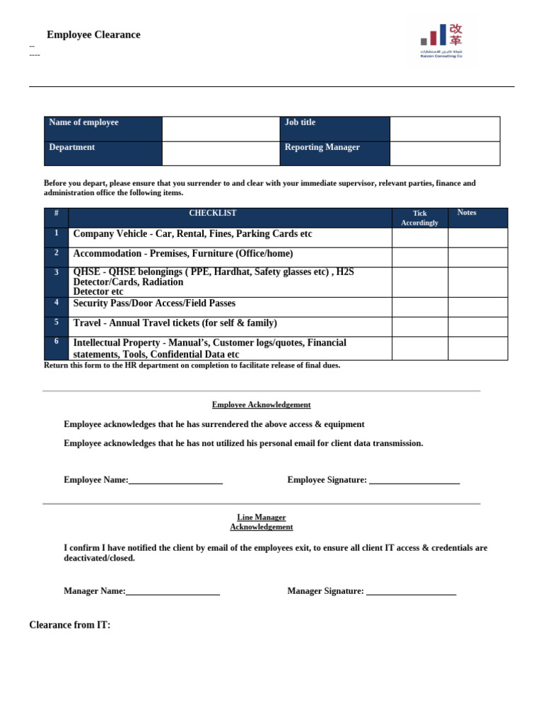 Employee Clearance Checklist Guide | PDF | Computing