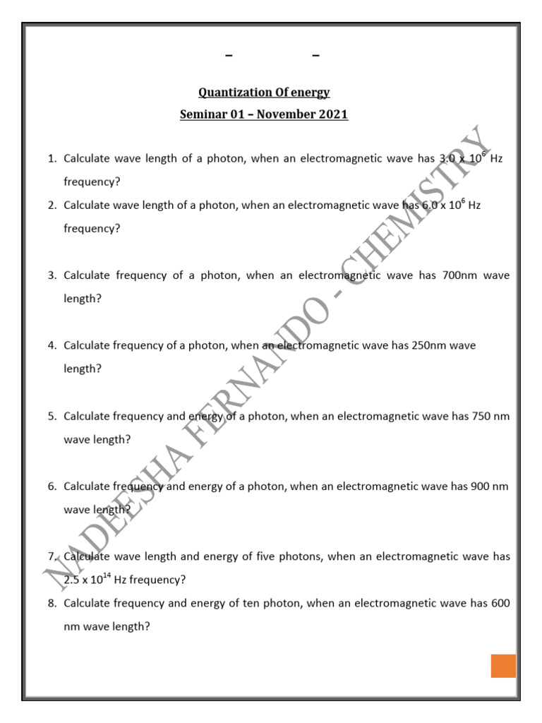 Quantization of Energy Questions | PDF | Electromagnetic Radiation | Photon