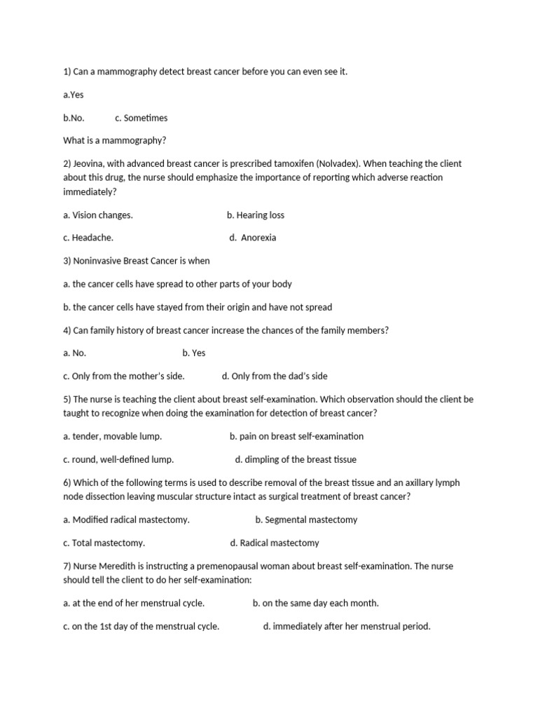 Breast Cancer Questionnaire | PDF | Breast Cancer | Cancer