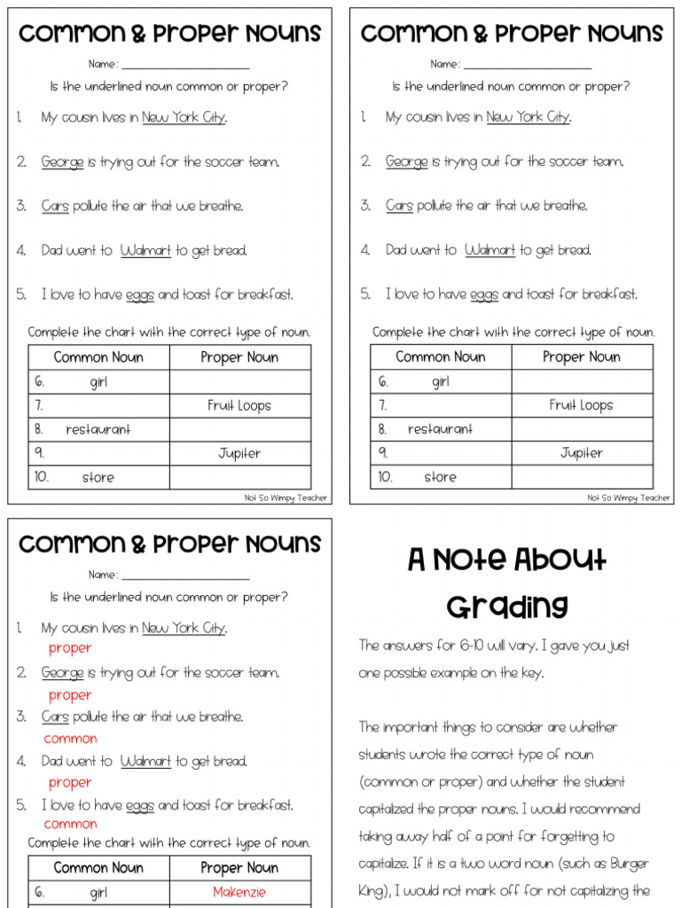 Common and Proper Nouns - Assessment | PDF