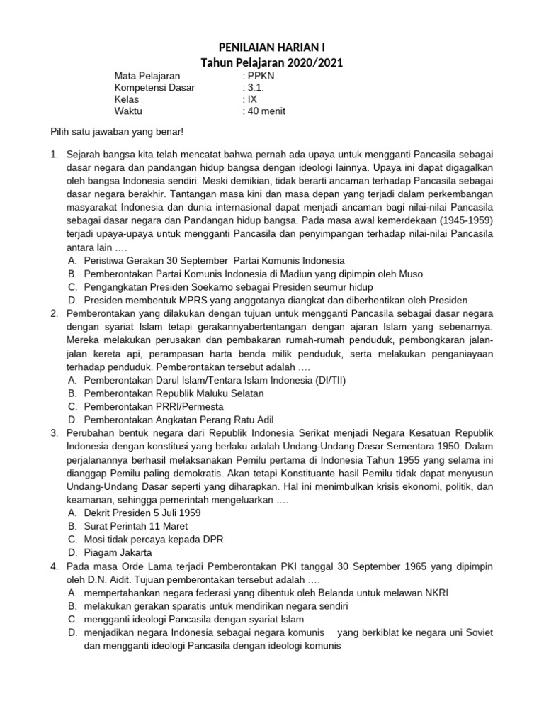 Soal PPKN 9 KD 3.1 (Part 2) | PDF