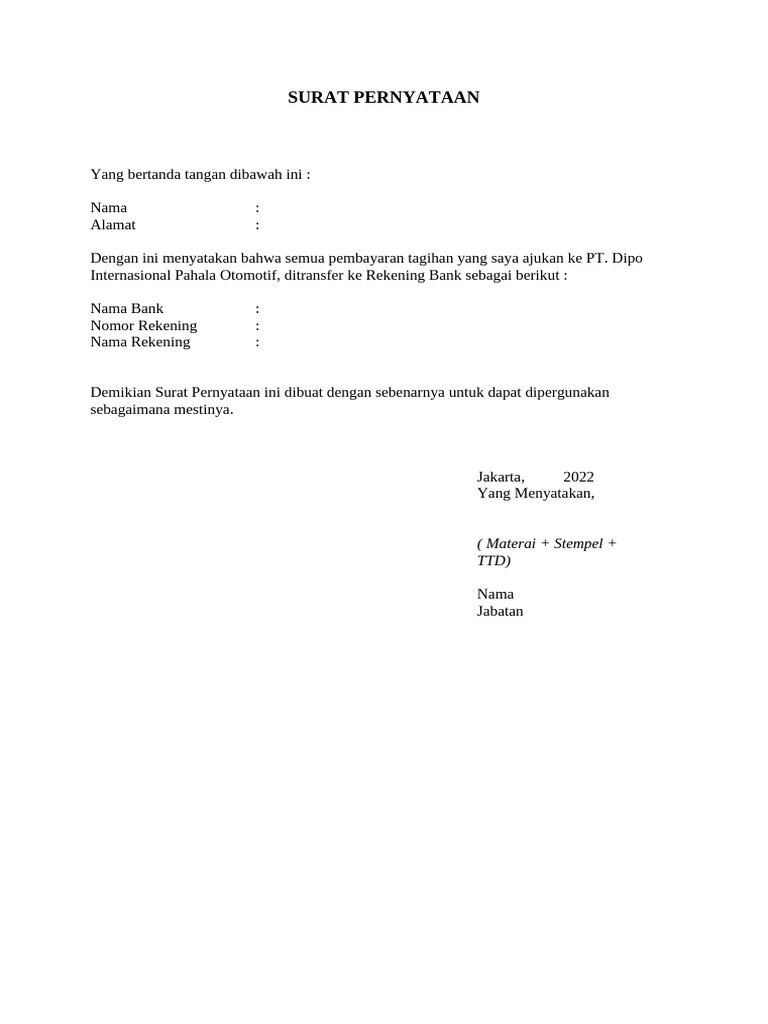 Surat Pernyataan Transfer | PDF