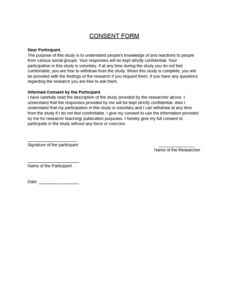 Participant Consent Form for Research | PDF