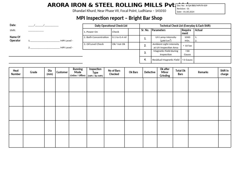 MPI Inspection Report for Bright Bars | PDF | Light
