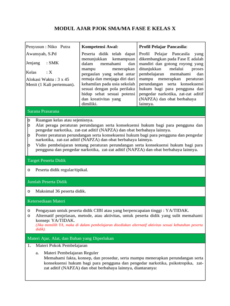 06 Modul Ajar Peraturan Narkoba | PDF