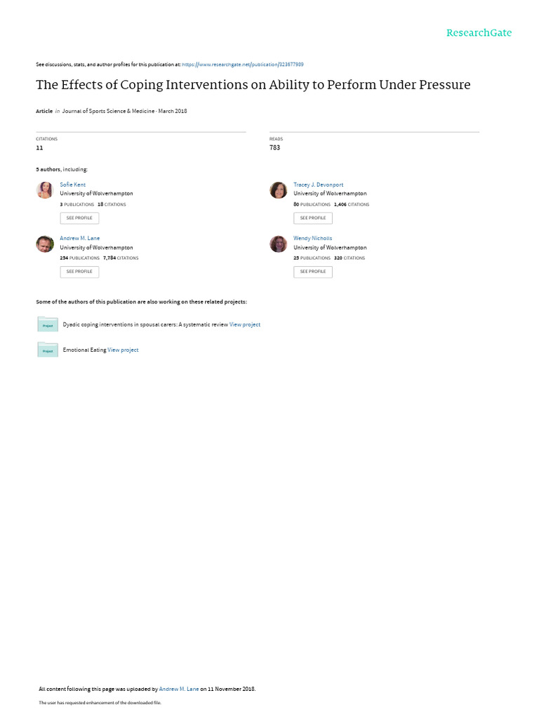 Coping Interventions and Performance Under Pressure | PDF | Systematic Review | Anxiety