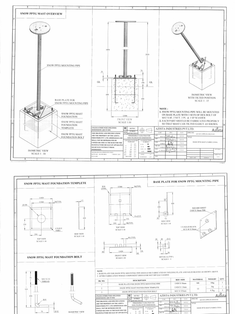 Snow PPTG Mast (Fabrication) (Az-1011-Aws-24-A04-01-02) (Approved) | PDF