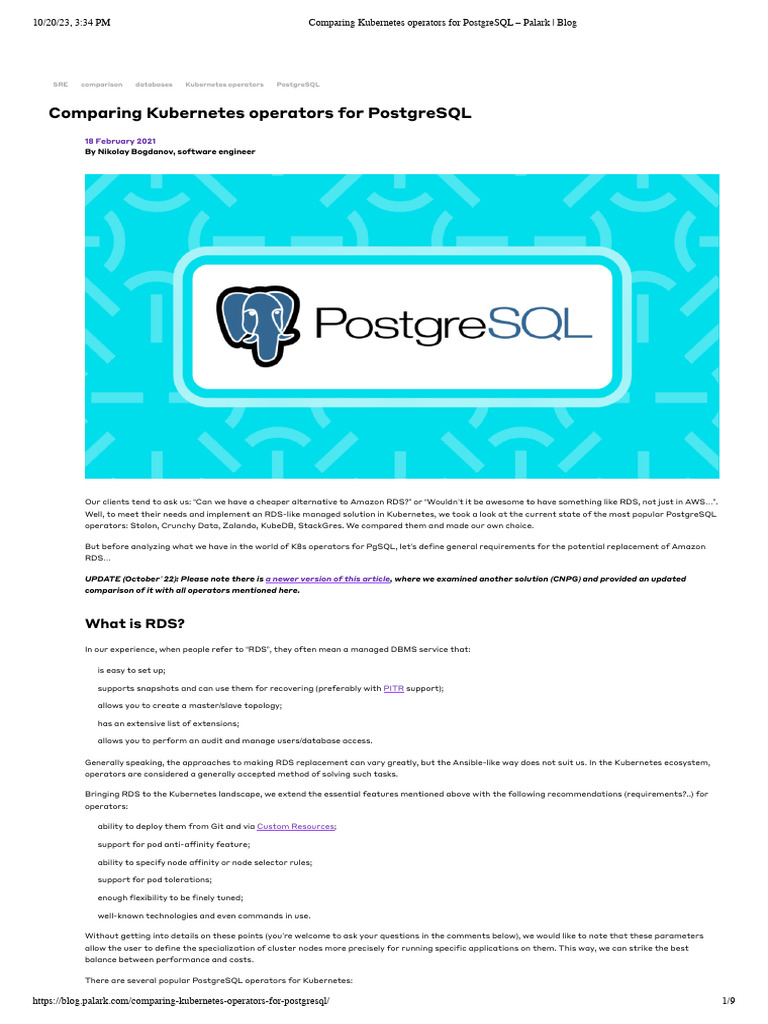 Comparing Kubernetes Operators For PostgreSQL | PDF | Postgre Sql ... Comparing Kubernetes Operators For PostgreSQL | PDF | Postgre Sql ...