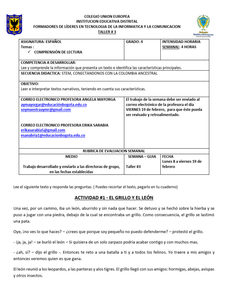 Taller Comprension Lectora Pdf Agua Temblores