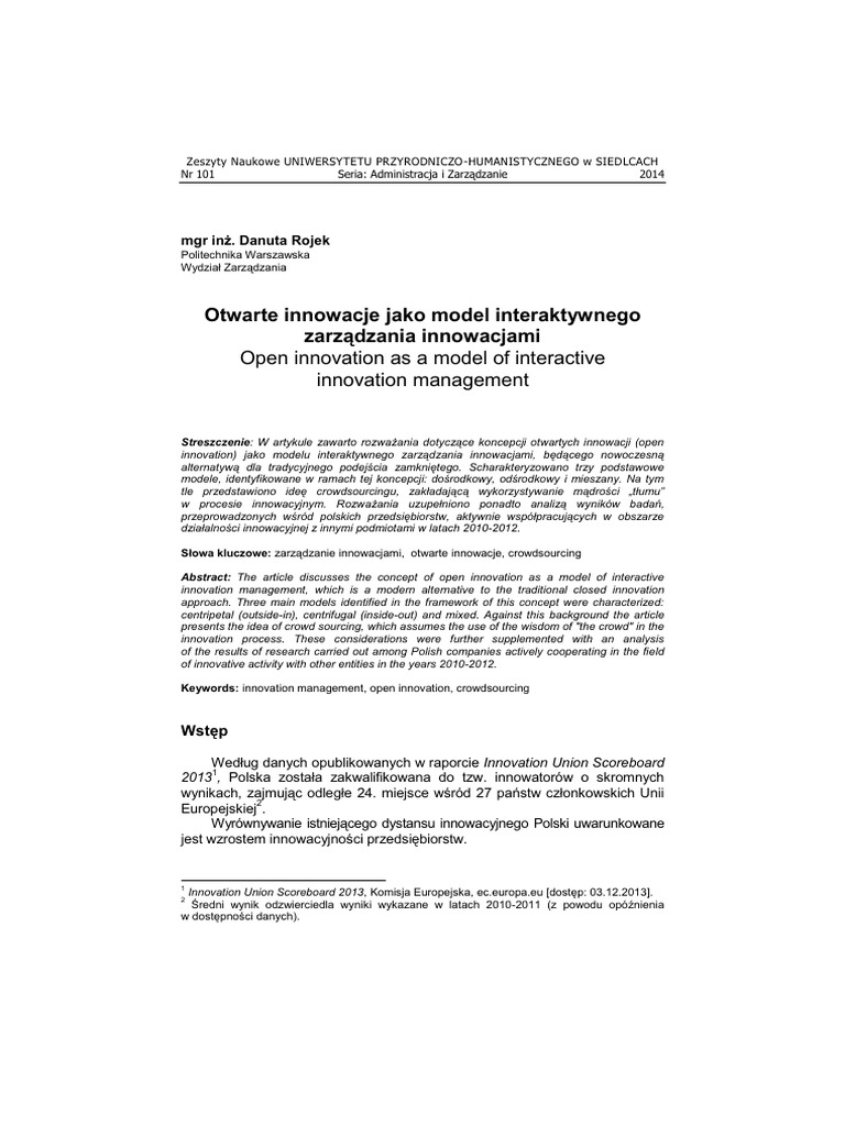 Rojek Otwarte Innowacje Jako Model | PDF