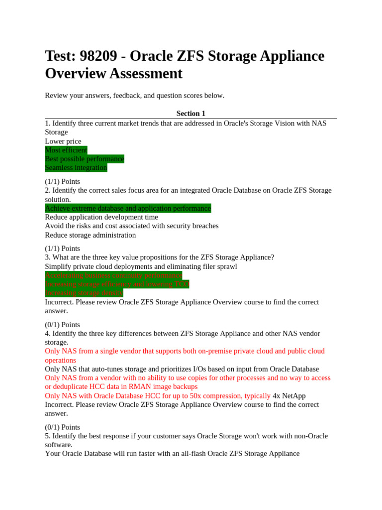 Oracle ZFS Storage Appliance Overview Assessment | PDF