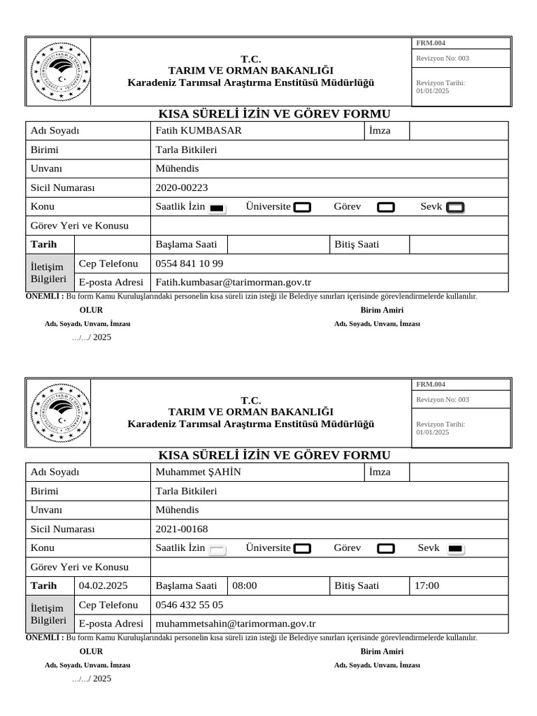 İzin Formu Revize | PDF