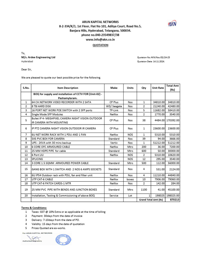 CCTV Supply and Installation Quotation | PDF | Manufactured Goods ...