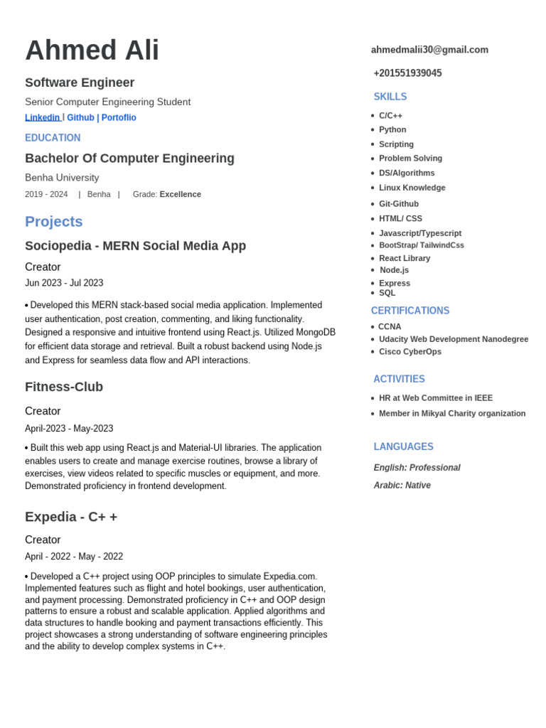 Ahmed Ali - CV | PDF | Web Development | Software Engineering