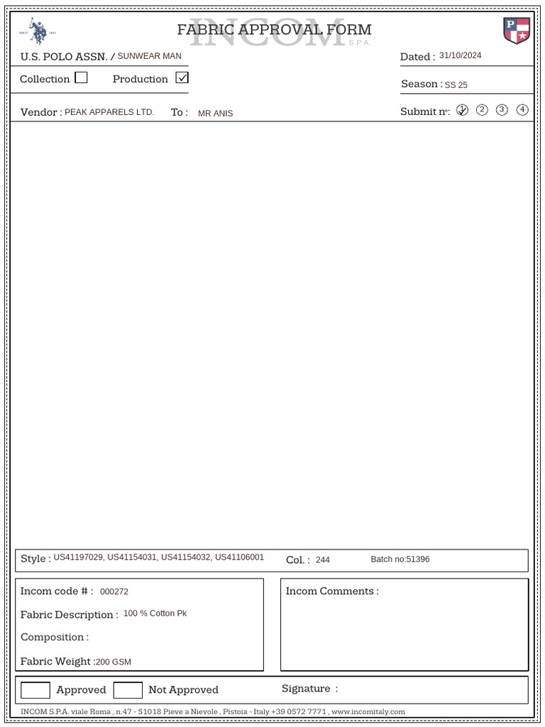 Fabric Approval Form Ss (1) | PDF