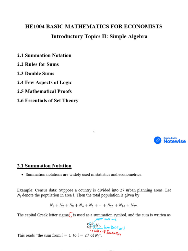 Lecture 2 (Simple Algebra) | PDF | Summation | Mathematical Proof