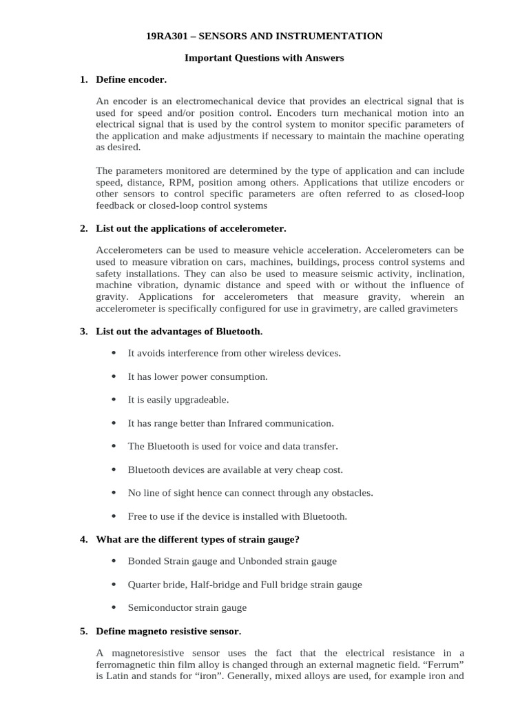Important Two Mark Questions With Answers | PDF | Accelerometer | Sensor