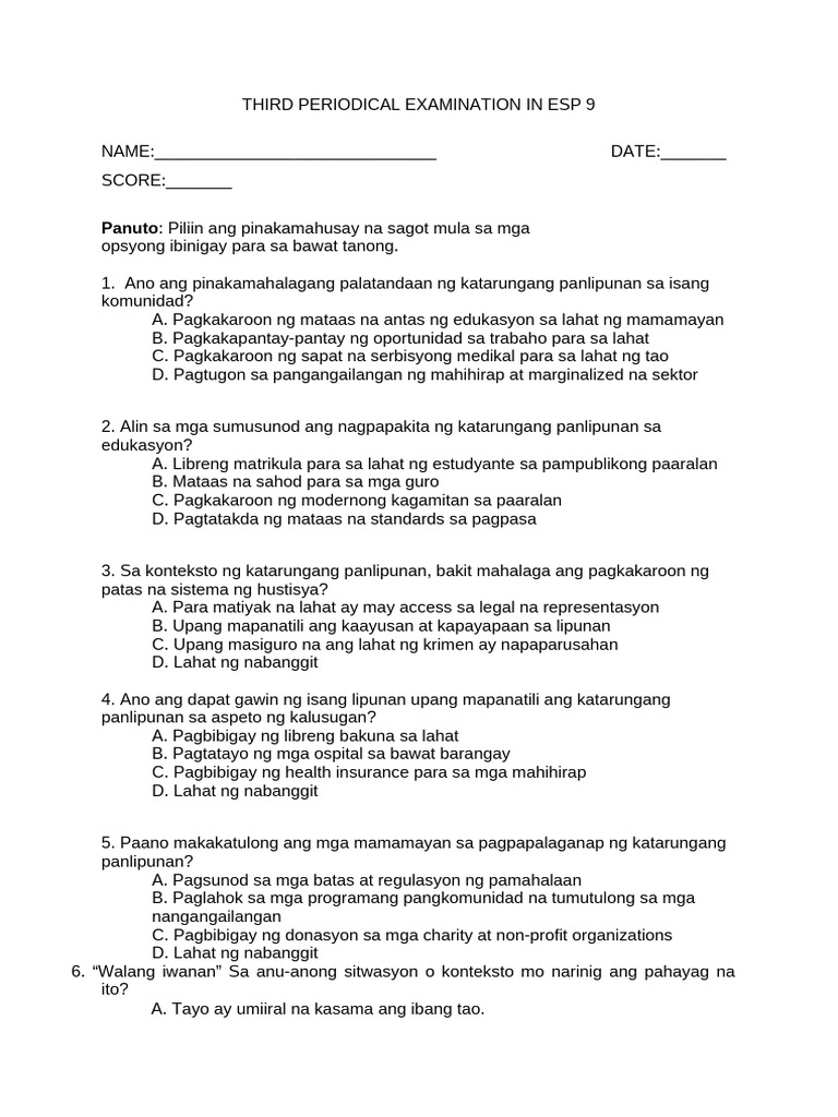 Third Periodical Examination in Esp 9 | PDF