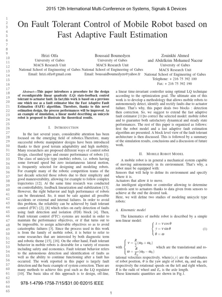 2015-On Fault Tolerant Control of Mobile Robot based on Fast Adaptive Fault Estimation | PDF ...