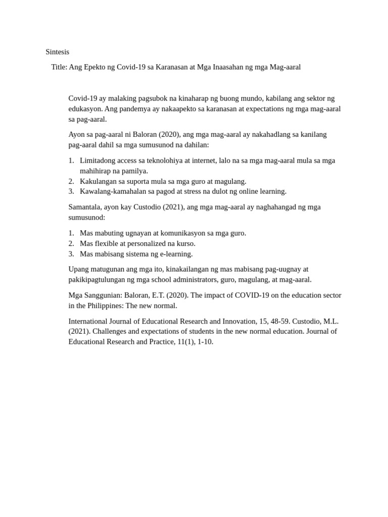 Sintesis ( tagalog) | PDF