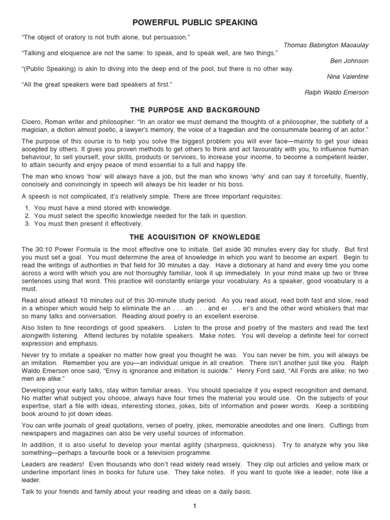 Powerful Public Speaking, booklet 35 pgs | PDF | Thought | Public Speaking