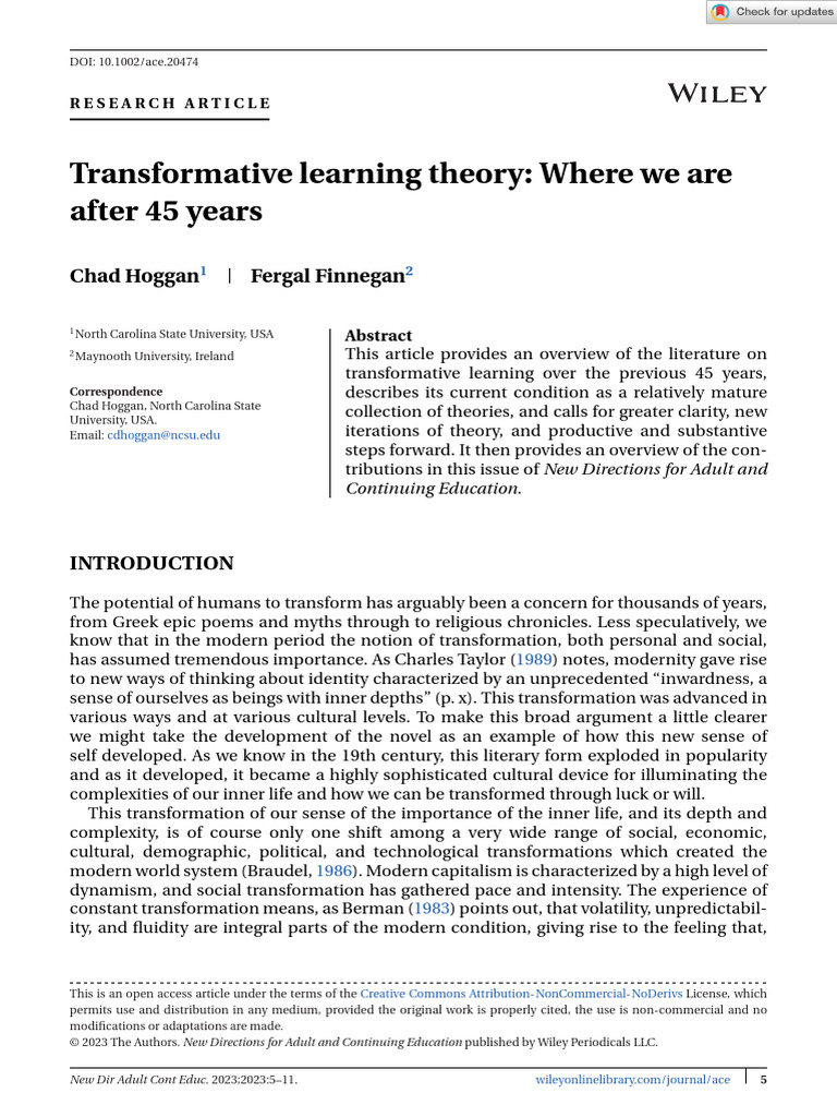 Transformative Learning Theory Where We Are After 45 Years - Chad ...
