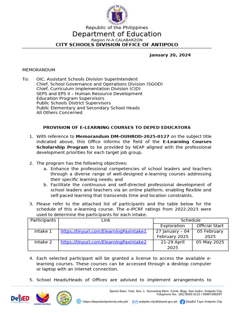 003 Unnumbered Memorandum E Learning Courses | PDF | Educational ...
