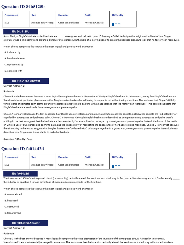 SAT Suite Question Bank (Craft and Structure) | PDF | Reward System | Brain