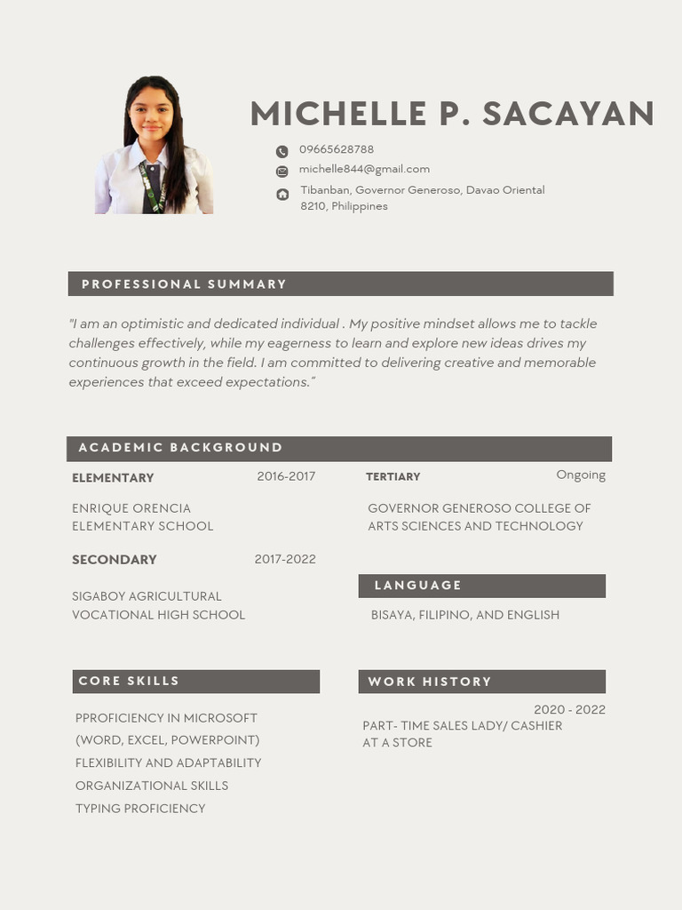 Michelle P. Sacayan - Sales Lady Resume | PDF